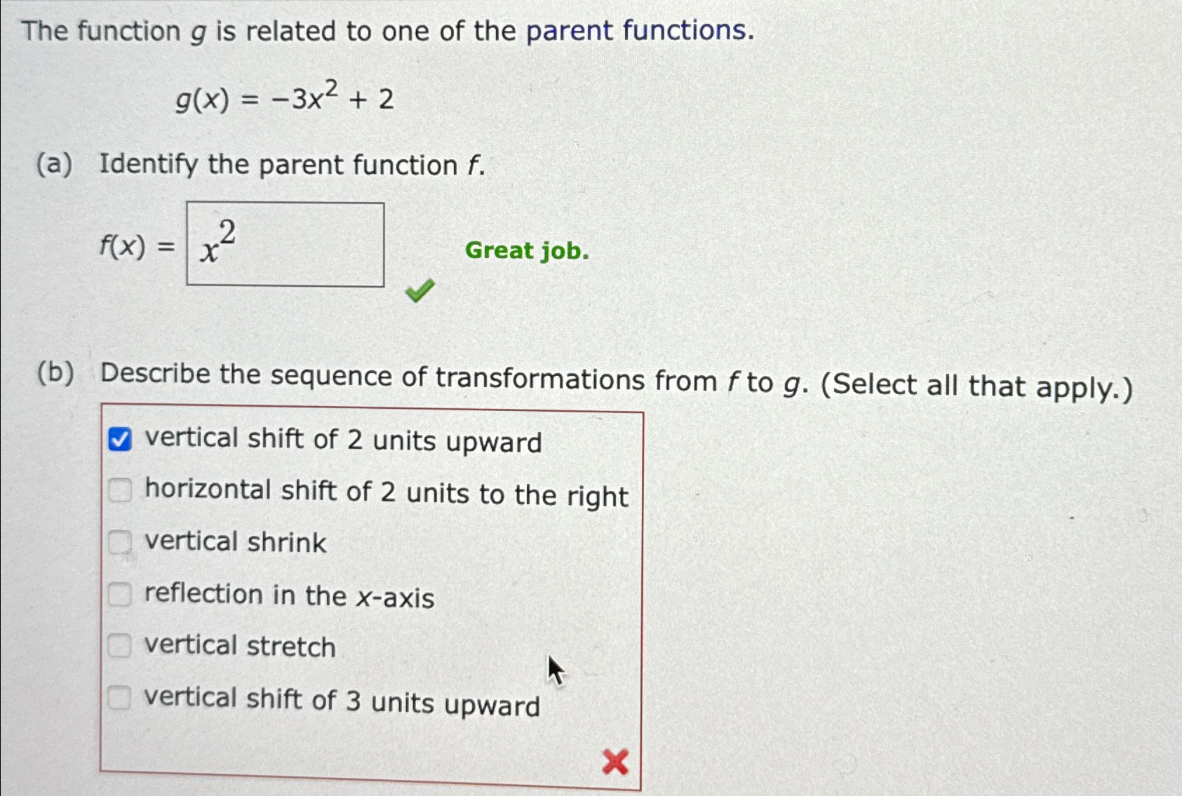 Solved The function g ﻿is related to one of the parent | Chegg.com