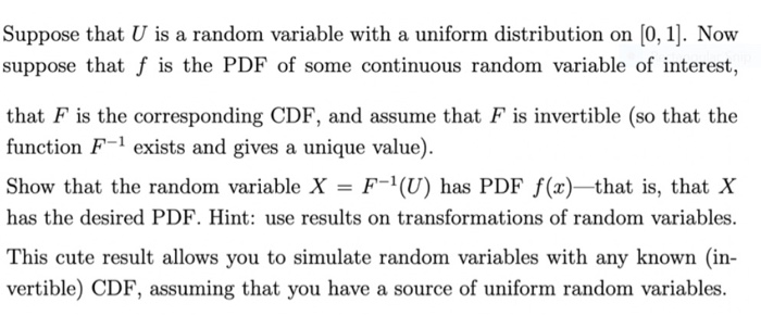 Solved Suppose that U is a random variable with a uniform | Chegg.com
