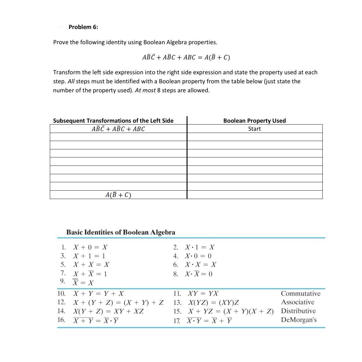 Solved Problem 6:Prove the following identity using Boolean | Chegg.com