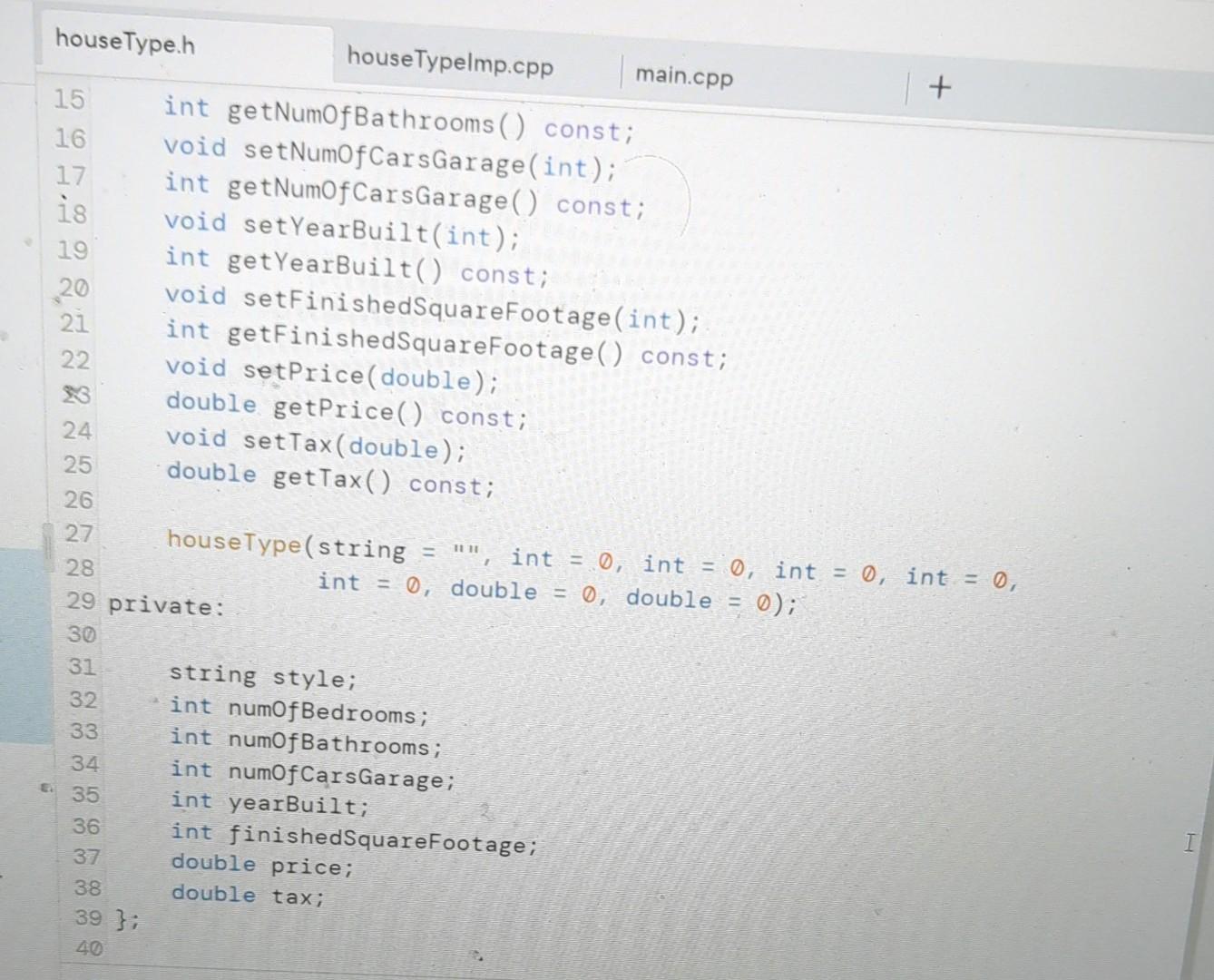 Solved int getNumOfBathrooms() const; void | Chegg.com