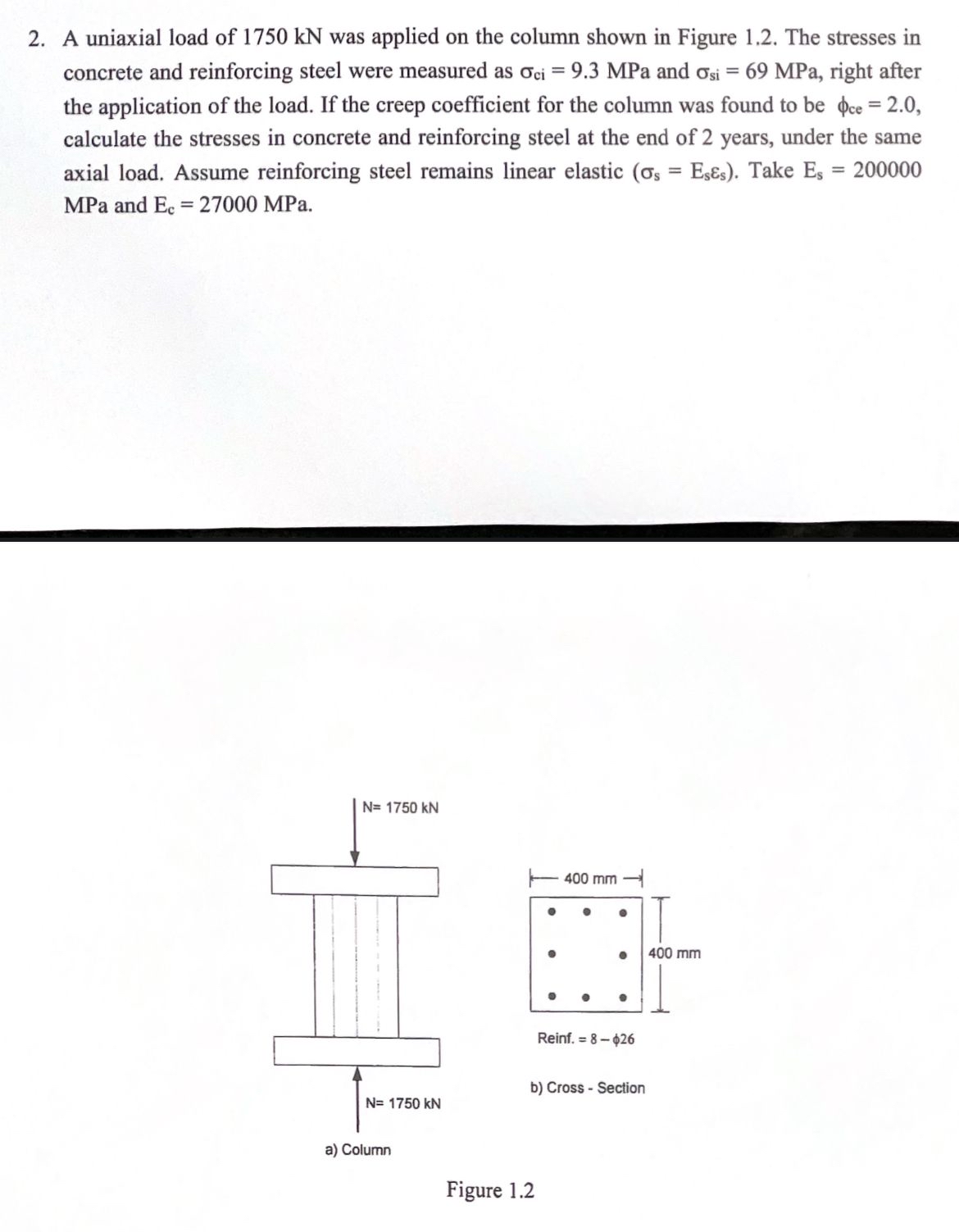 A uniaxial load of 1750 ﻿kN was applied on the column | Chegg.com