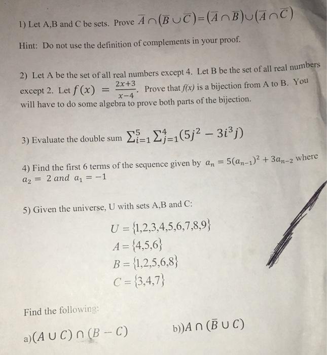 Solved 1) Let A,B and C be sets. Prove | Chegg.com