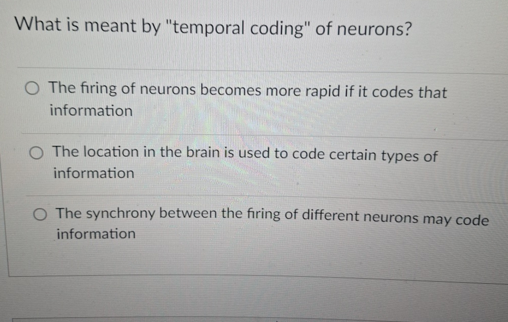 Solved What is meant by "temporal coding" of neurons?The | Chegg.com