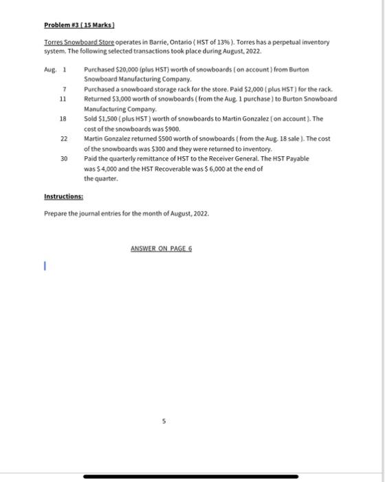 Solved Problem #3 ( 15 Marks) Terres Snowbeard Store | Chegg.com