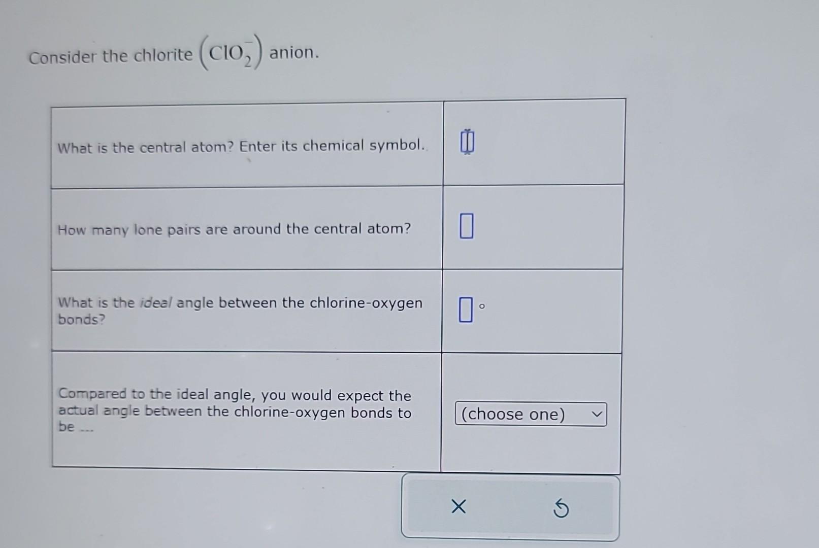 Solved Consider the chlorite (ClO2−)anion. | Chegg.com