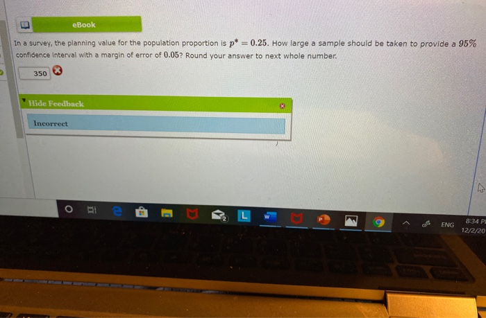 Solved eBook In a survey, the planning value for the | Chegg.com