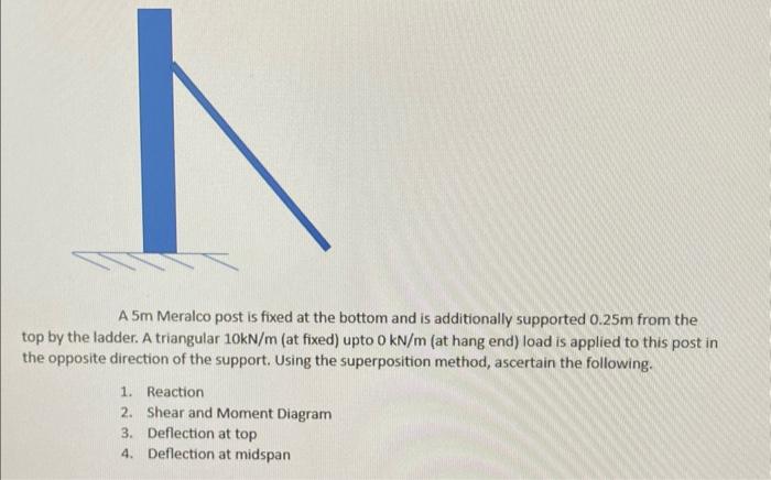 A 5 m Meralco post is fixed at the bottom and is | Chegg.com