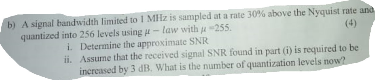 Solved b) ﻿A signal bandwidth limited to 1MHz ﻿is sampled at | Chegg.com