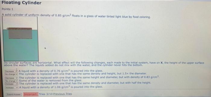 Solved Floating Cylinder Points: 1 A solid cylinder of | Chegg.com