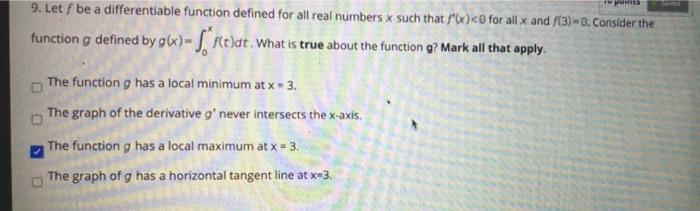 Solved 9. Let f be a differentiable function defined for all | Chegg.com