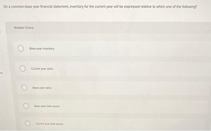 Solved On a common-base year financial statement, inventory | Chegg.com