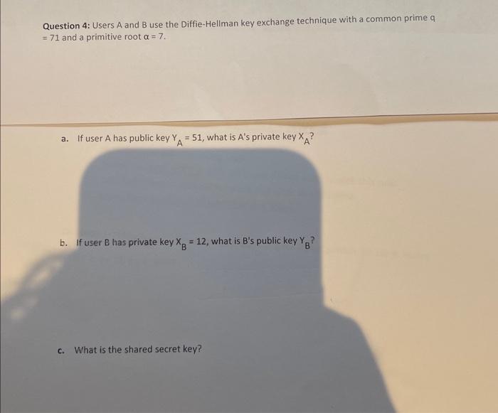 Solved Question 4: Users A and B use the Diffie-Hellman key | Chegg.com