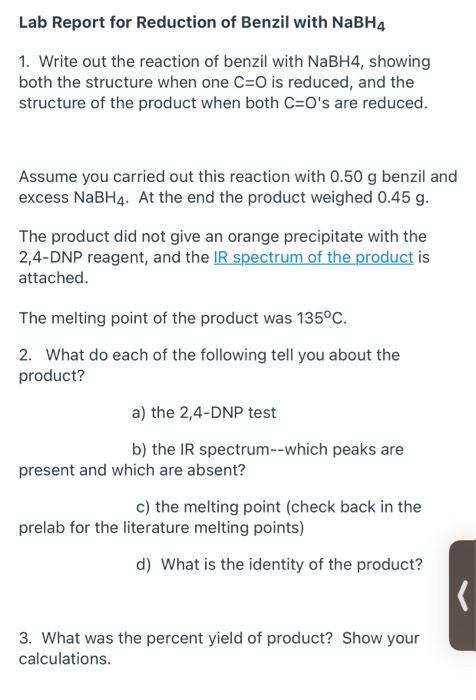 Solved Lab Report for Reduction of Benzil with NaBH4 1. | Chegg.com