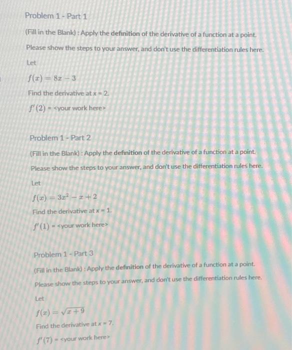 Solved (Fill in the Blank) : Apply the definition of the | Chegg.com