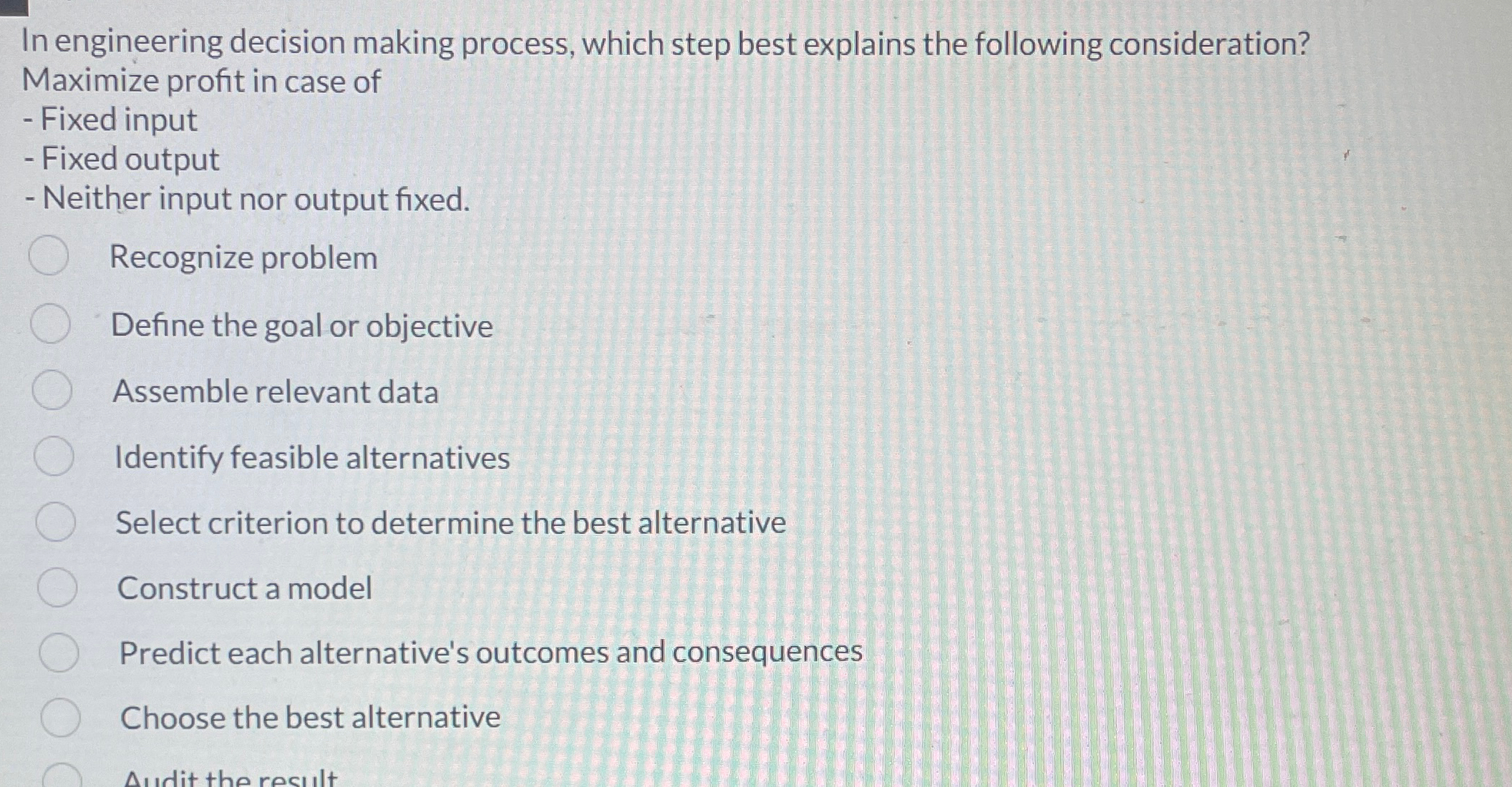 Solved In engineering decision making process, which step | Chegg.com