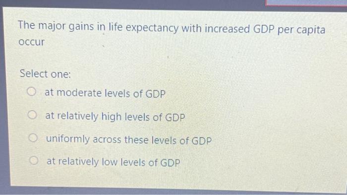 Solved The major gains in life expectancy with increased GDP | Chegg.com