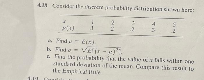 Solved 18 Consider the discrete probability distribution | Chegg.com