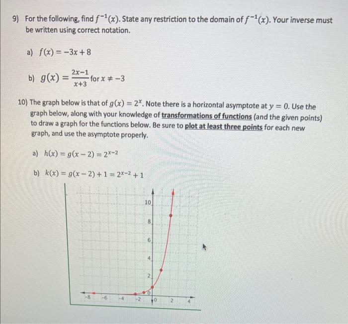Solved For the following, find f−1(x). State any restriction | Chegg.com