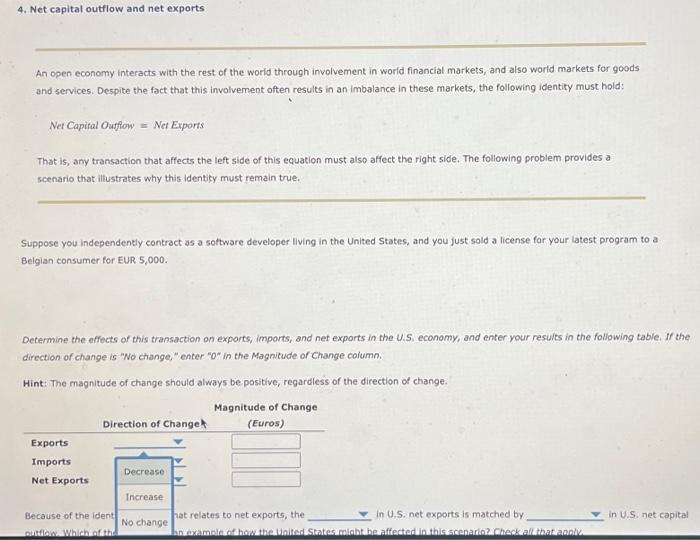 Solved 4. Net capital outflow and net exports An open | Chegg.com