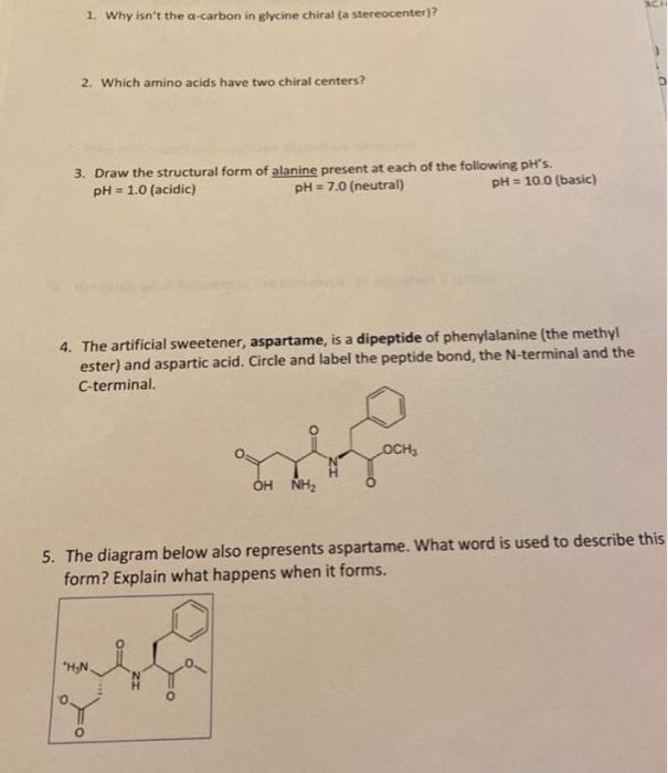 Solved 1. Why isn't the a-carbon in glycine chiral (a | Chegg.com