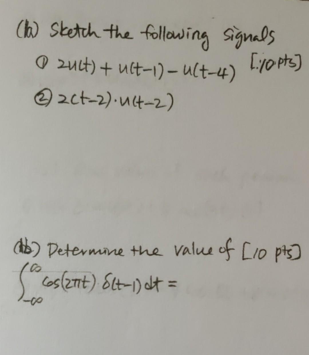 Solved (b) Sketch the following signals (1) | Chegg.com