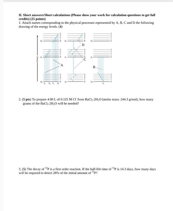 Solved II. Short answers/Short calculations (Please show | Chegg.com