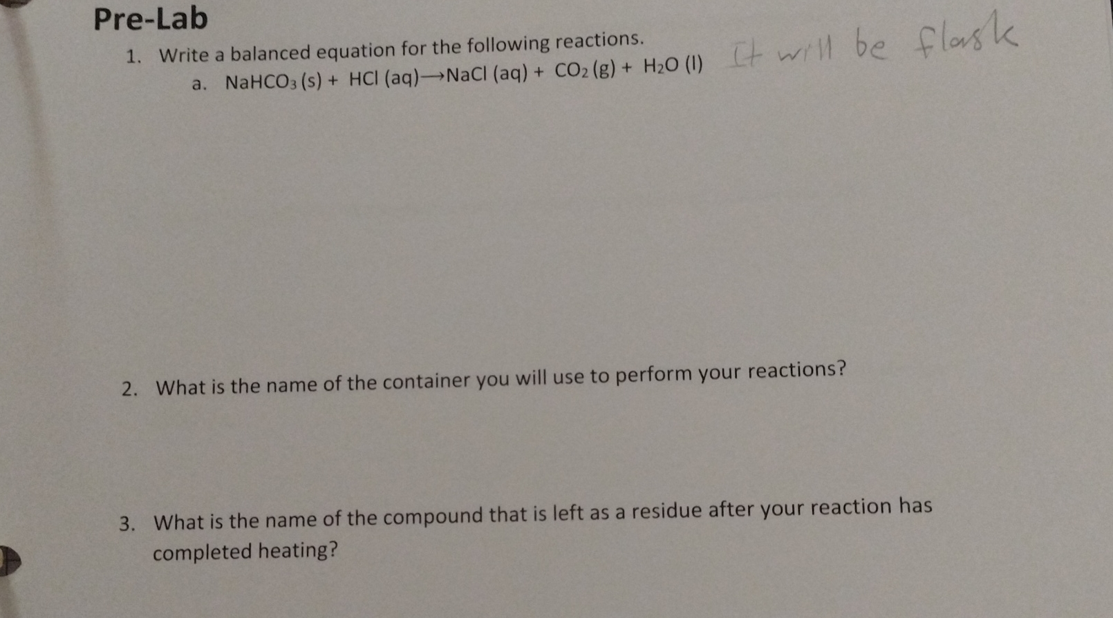 Solved Pre-LabWrite a balanced equation for the following | Chegg.com