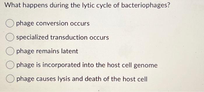 Solved What happens during the lytic cycle of | Chegg.com