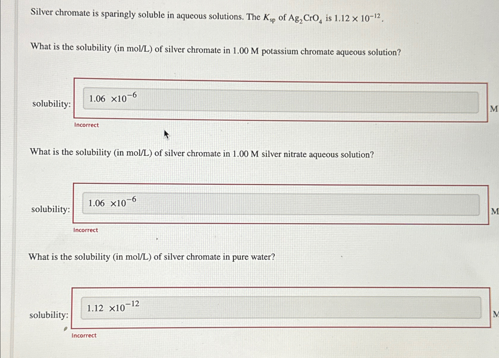 Solved Silver chromate is sparingly soluble in aqueous | Chegg.com