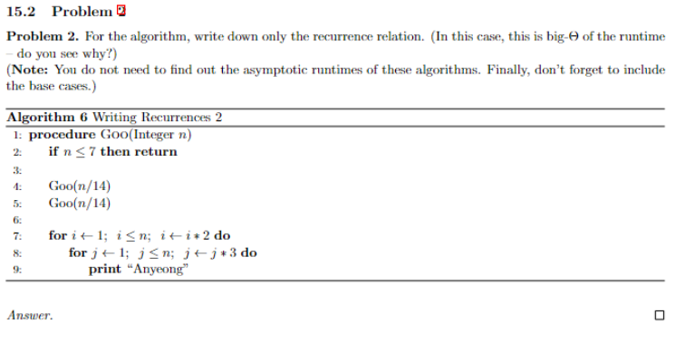 Solved 15.2 ﻿ProblemProblem 2. ﻿For the algorithm, write | Chegg.com