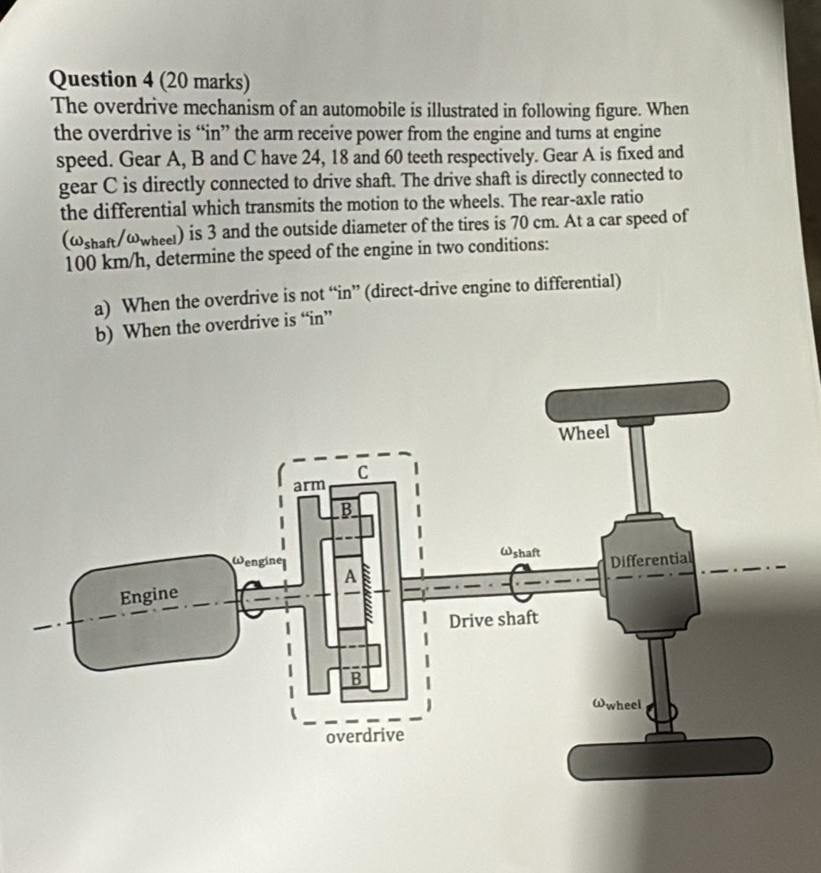 Solved The overdrive mechanism of an automobile is | Chegg.com