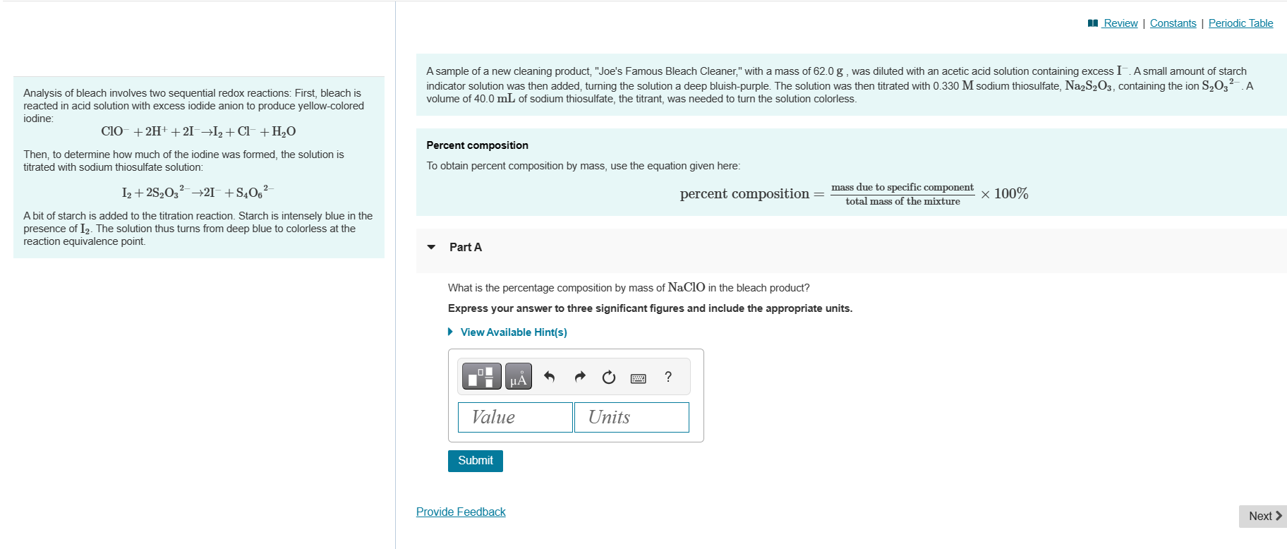 Solved Analysis of bleach involves two sequential redox | Chegg.com