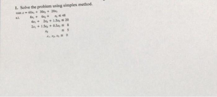 Solved 1. Solve the problem using simplex method. | Chegg.com
