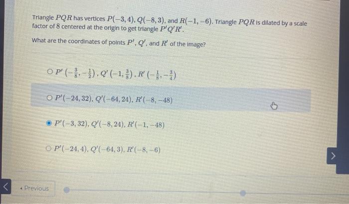 Solved Triangle PQR has vertices P(-3,4).Q(-8,3). and | Chegg.com