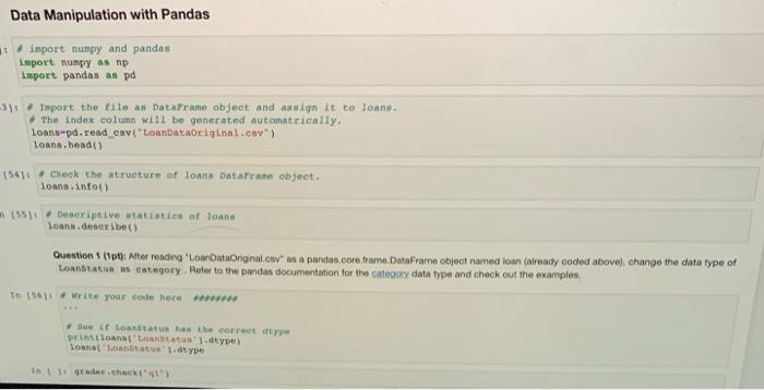 Solved Data Manipulation with Pandas 1. Ryan pandan LwY me | Chegg.com