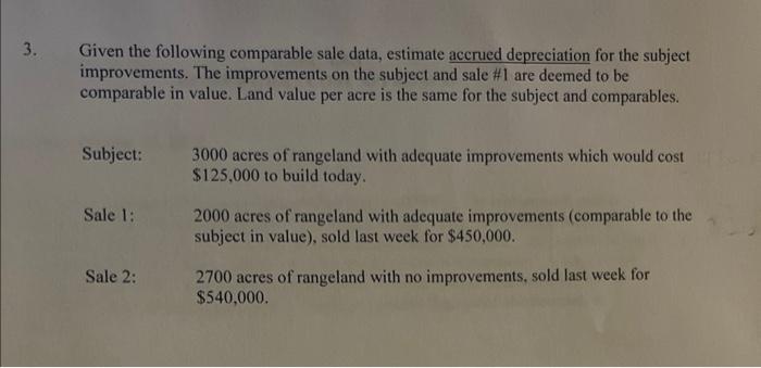 Solved Given the following comparable sale data, estimate | Chegg.com