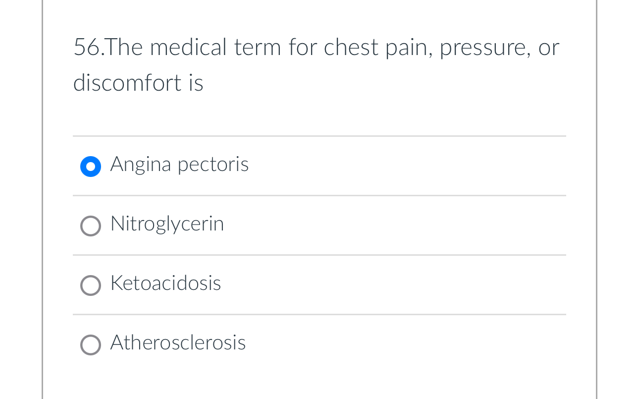 Solved The medical term for chest pain, pressure, or | Chegg.com