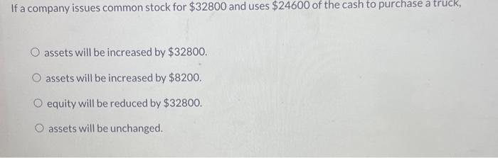 Solved If a company issues common stock for $32800 and uses | Chegg.com