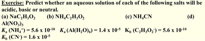 Solved Exercise: Predict whether an aqueous solution of each | Chegg.com