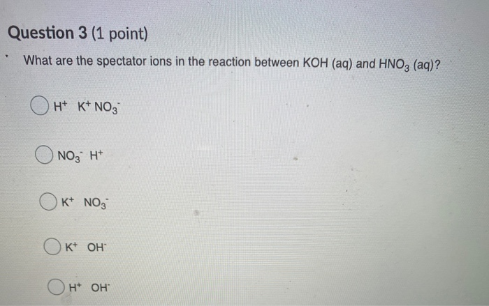 Solved Question 3 (1 point) What are the spectator ions in | Chegg.com