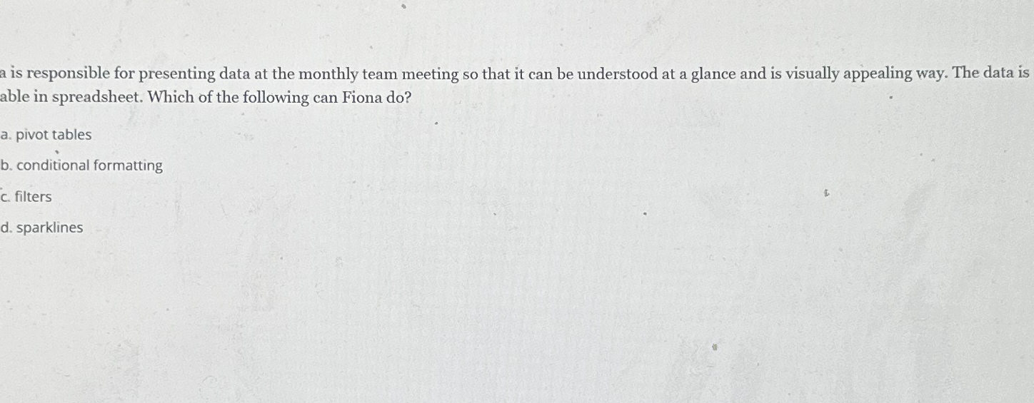 Solved a is responsible for presenting data at the monthly | Chegg.com