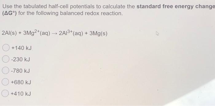 Solved Use the tabulated half-cell potentials to calculate | Chegg.com