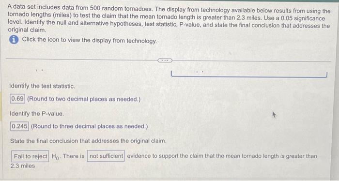 Solved A data set includes data from 500 random tornadoes. | Chegg.com