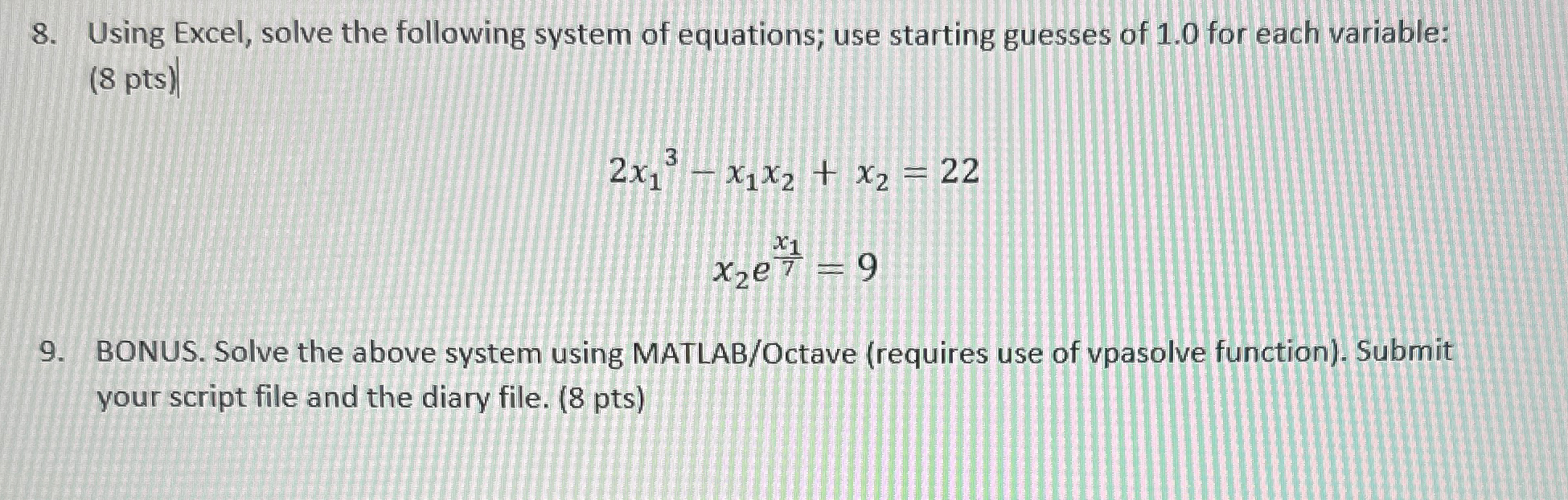 Solved Using Excel, solve the following system of equations; | Chegg.com