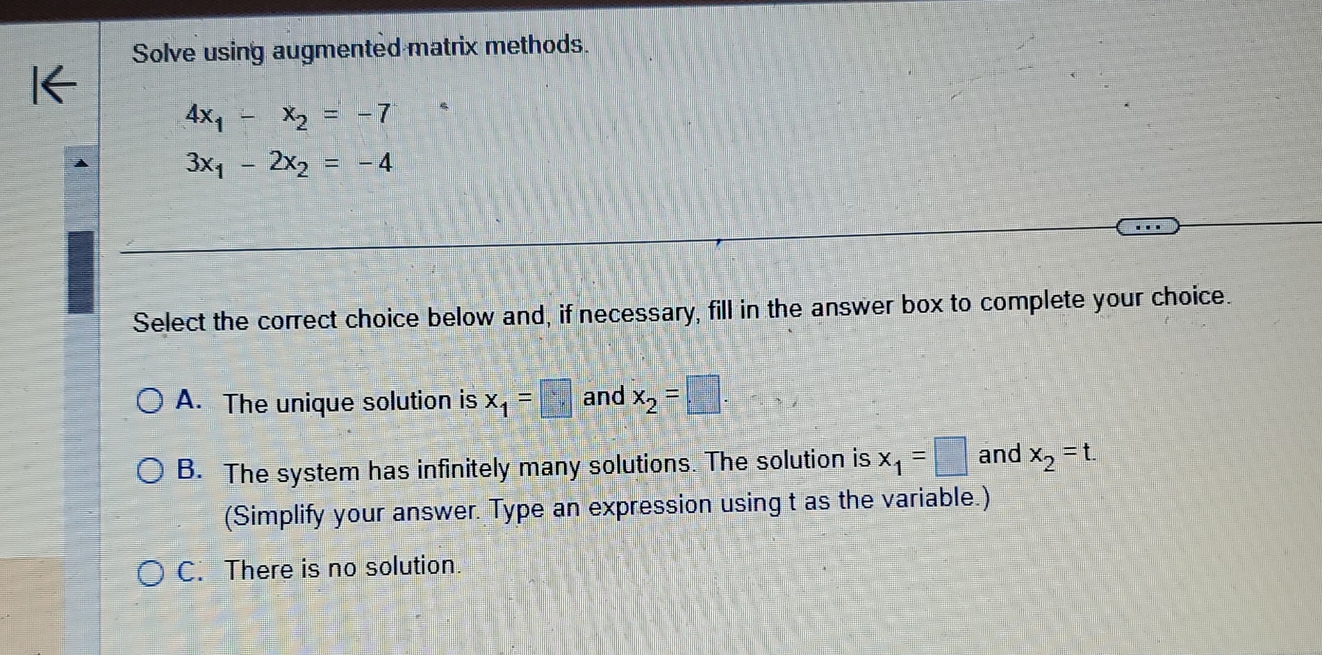 Solved Solve using augmented matrix | Chegg.com