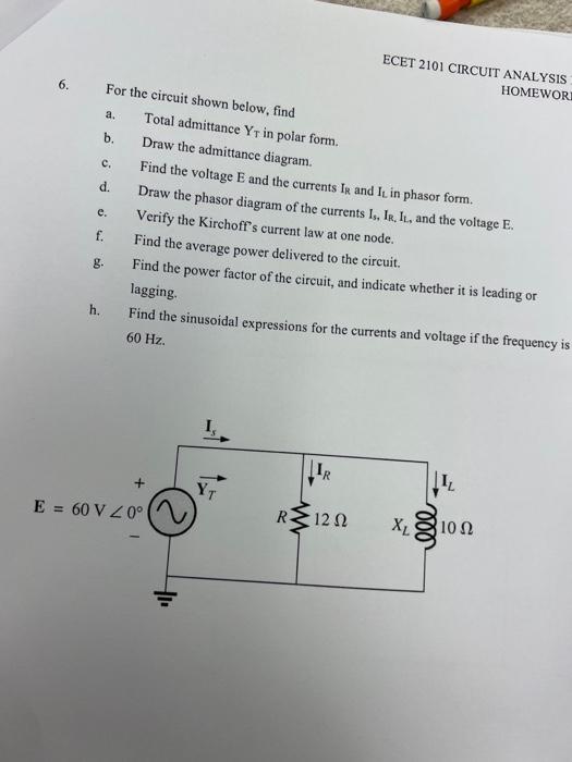 Solved ECET 2101 CIRCUIT ANALYSIS HOMEWOR 6. a. b c. e. For | Chegg.com