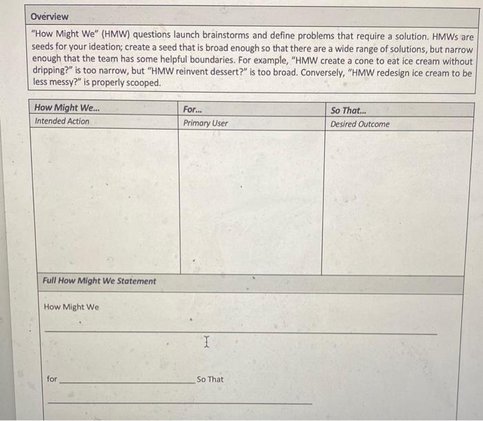 Overview "How Might We" (HMW) questions launch | Chegg.com