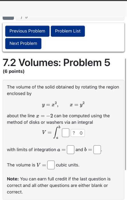 Solved 7.2 Volumes: Problem 6 (6 points) The volume of the | Chegg.com