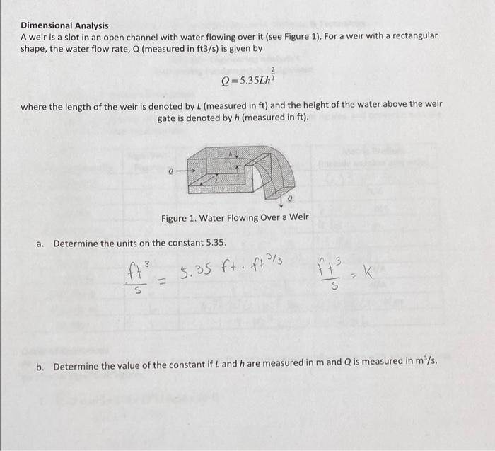 Solved Dimensional Analysis A weir is a slot in an open | Chegg.com