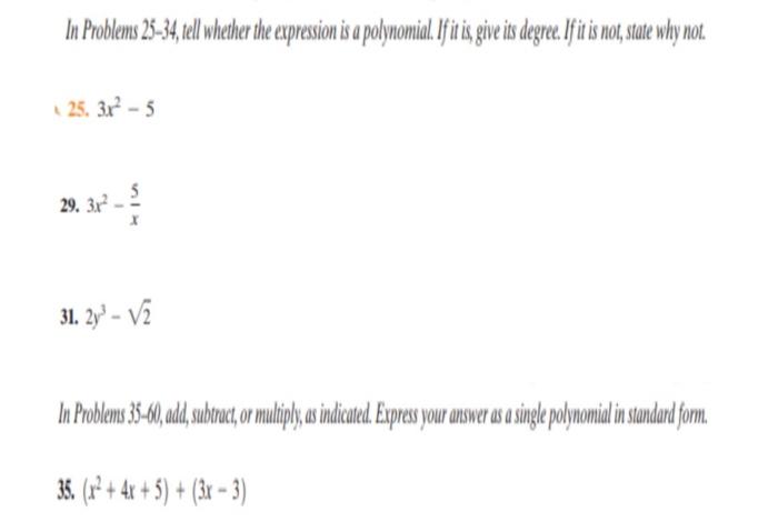 Solved In Problems 25-34, tell whether the expression is a | Chegg.com